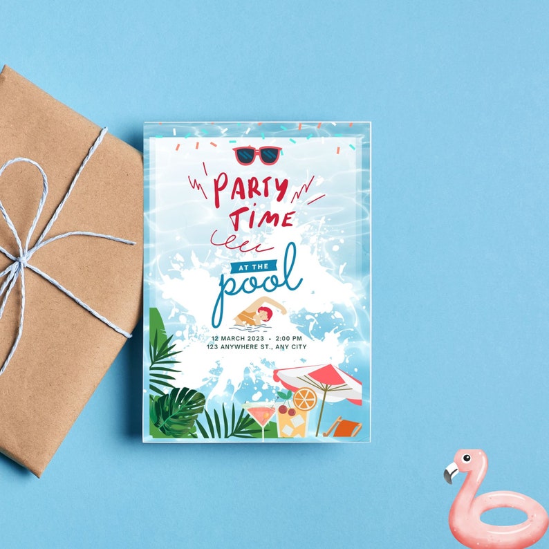 Editable Pool Party Card, Printable Cards, Party Cards, Printable Party ...