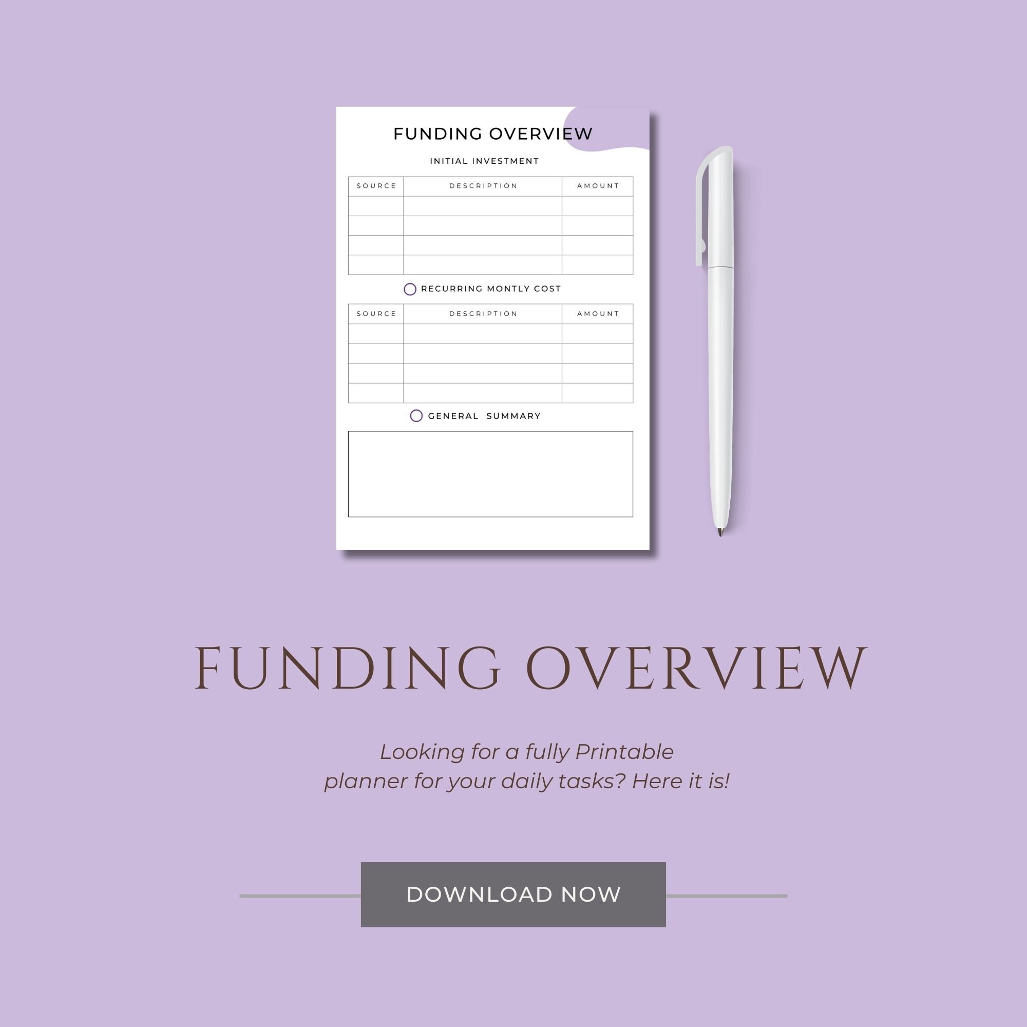 Budget Funding Overview Planner, Finance Planner, Printable Planner for ...