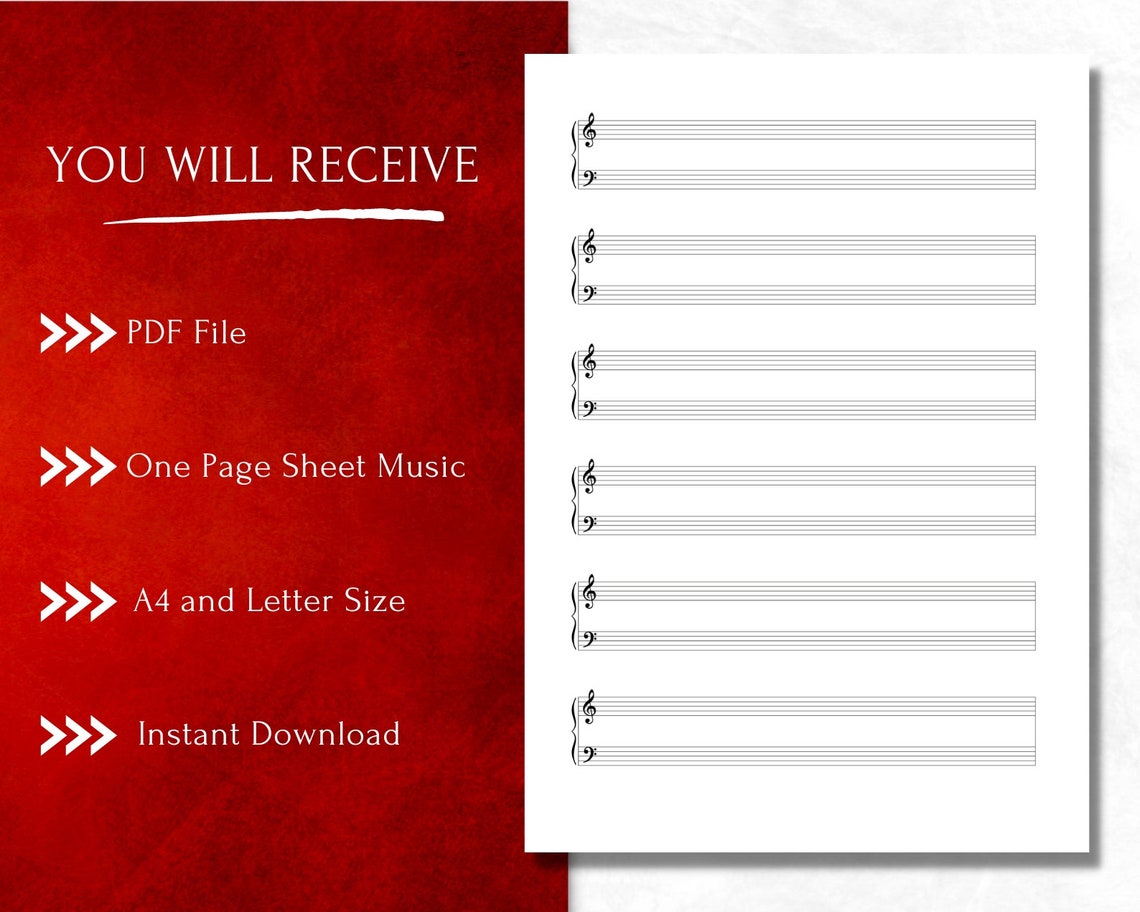 Printable Sheet Music for A4/letter. Piano Staff Paper. Blank - Etsy
