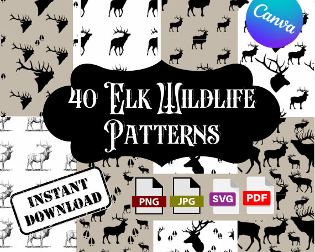 40 Elk Wildlife Patterns | Seamless Repeatable Pattern | Canva Template ...