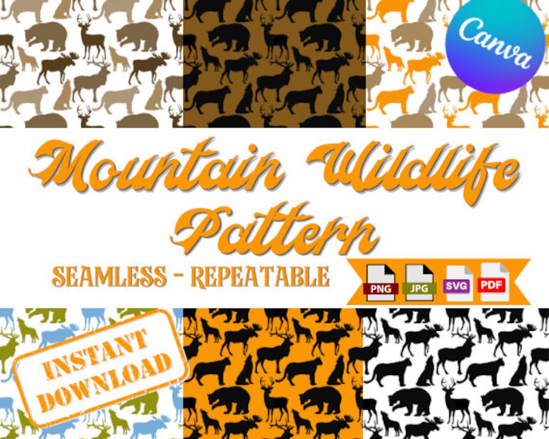 Mountain Wildlife Pattern | Seamless Repeatable | Elk Bear Moose Deer ...