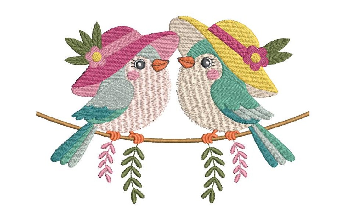 Machine Embroidery Design – Little Birds With Sun Hat – 3 Sizes – Pes ...