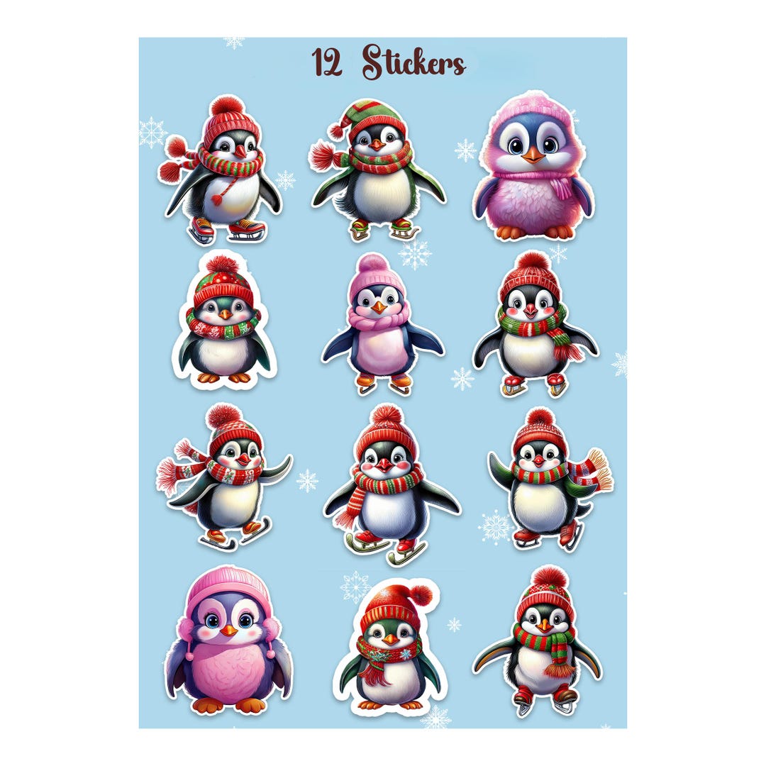 Set of 12 Vinyl Stickers-penguin With Tab for Easy Removal-winter ...