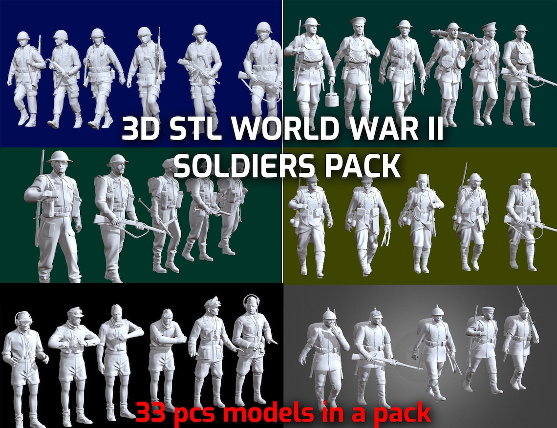 3D STL WW2 SOLDIERS PACK 33 Pcs Models in a Pack - Etsy