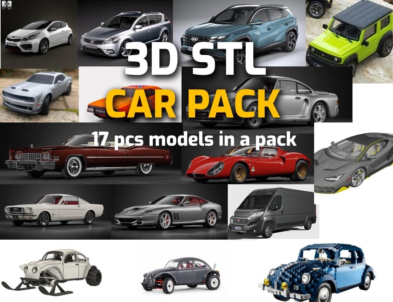 3D STL Car Pack 17 Pcs Models in a Pack - Etsy