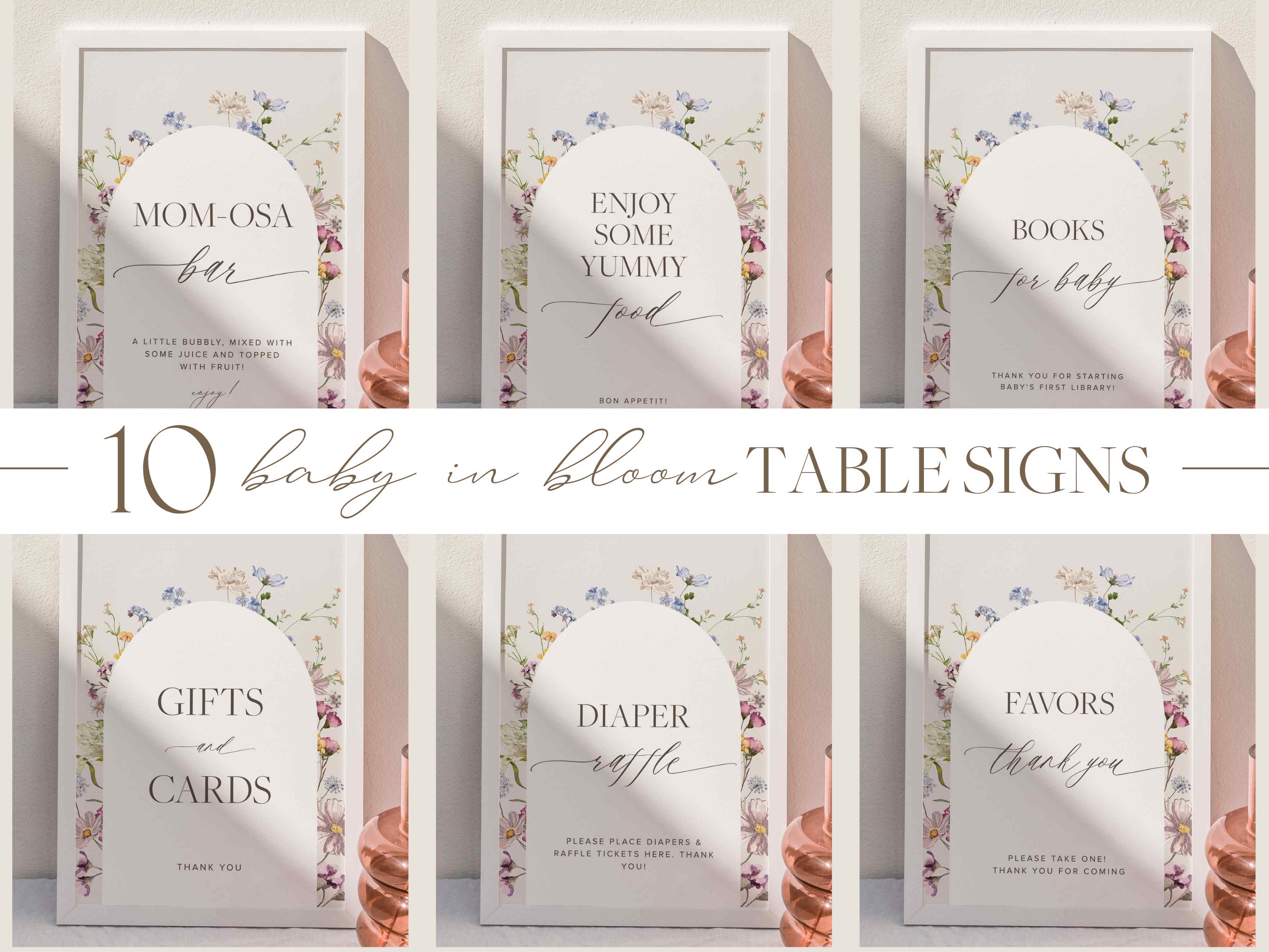 Baby in Bloom Table Signs, 10 Editable Minimal Sign Templates, Gifts ...