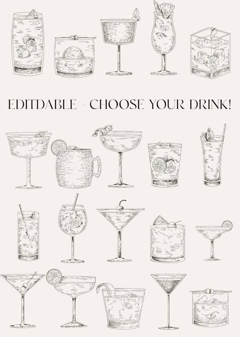 Editable Drink Sign, Printable, Downloadable Wedding Signature Cocktail ...