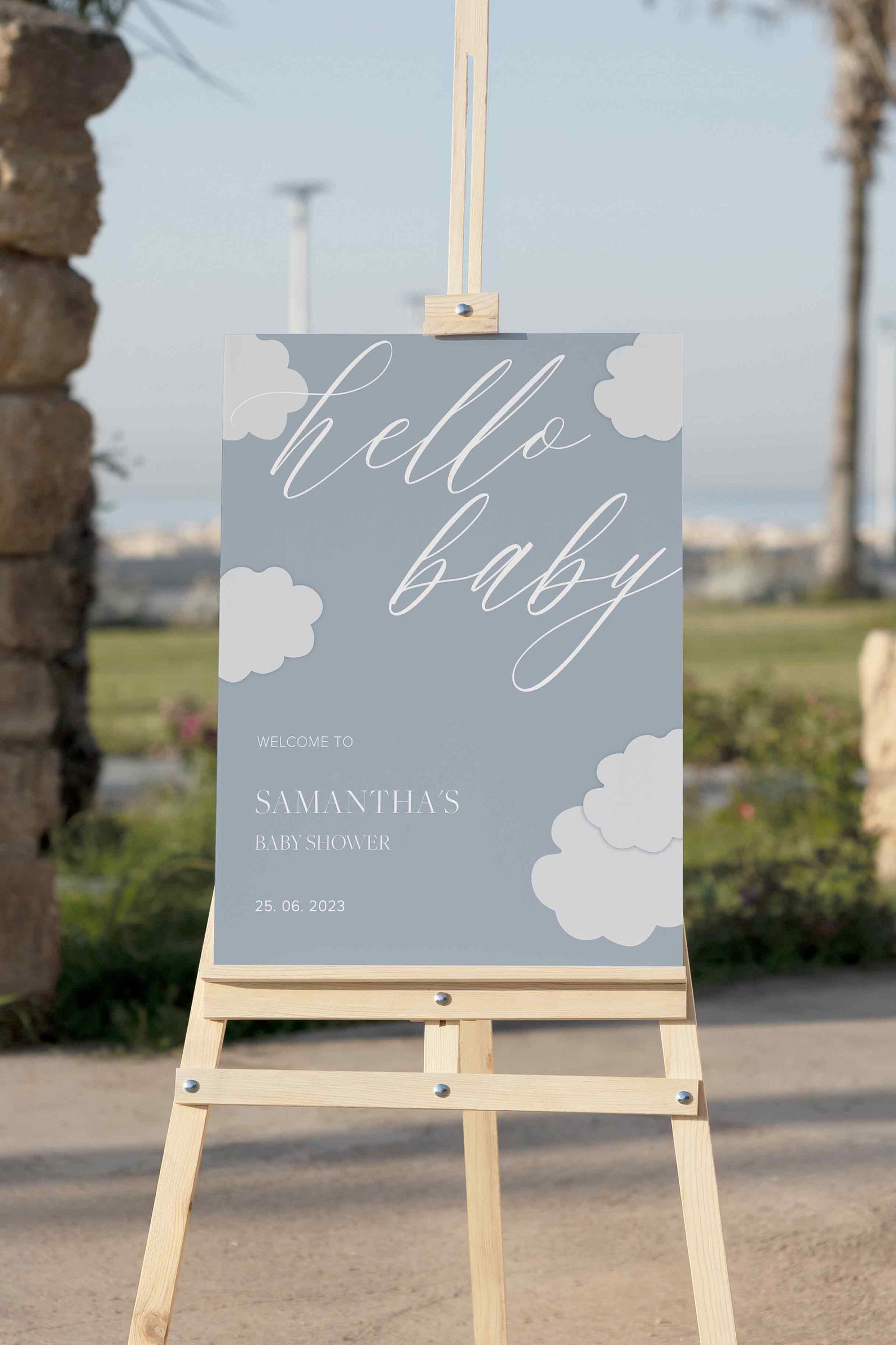 Blue Cloud Welcome Sign, Hello Baby, Printable, Downloadable Sign ...