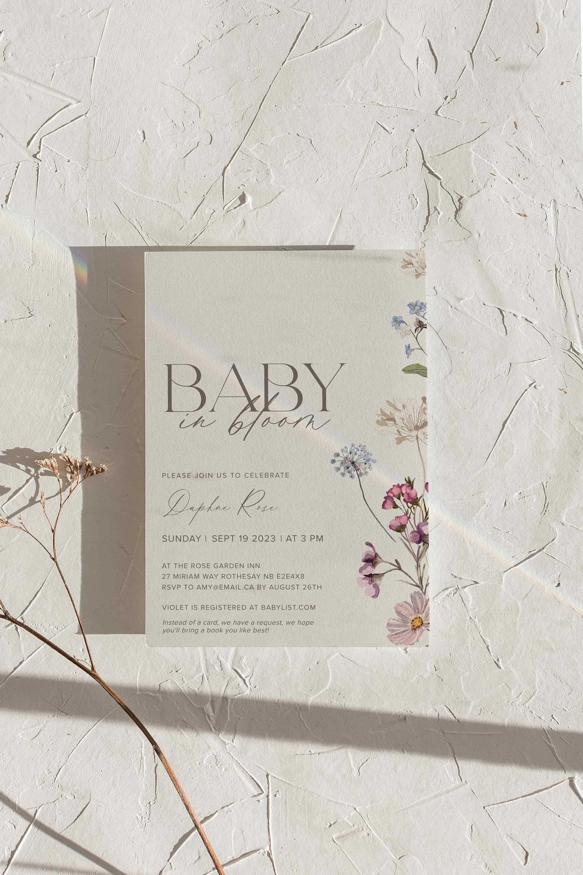 Baby in Bloom Editable Baby Shower Invitation, Spring Baby Shower ...