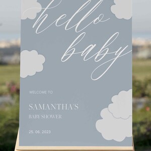 Blue Cloud Welcome Sign, Hello Baby, Printable, Downloadable Sign ...