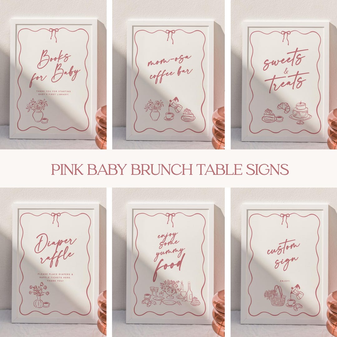 Baby Brunch Table Signs: Pink Bow Templates (editable Digital Download ...