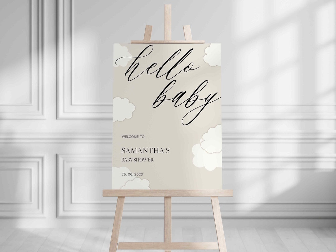 Hello Baby Cloud Welcome Sign, Printable, Downloadable Sign Template ...