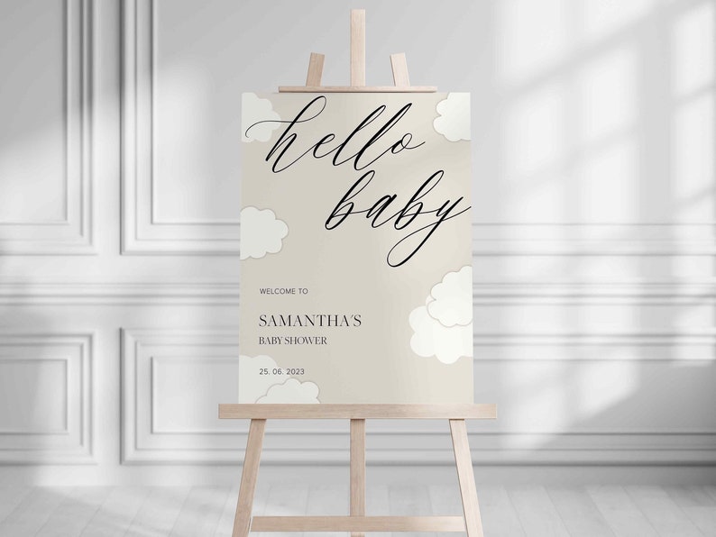 Hello Baby Cloud Welcome Sign, Printable, Downloadable Sign Template ...