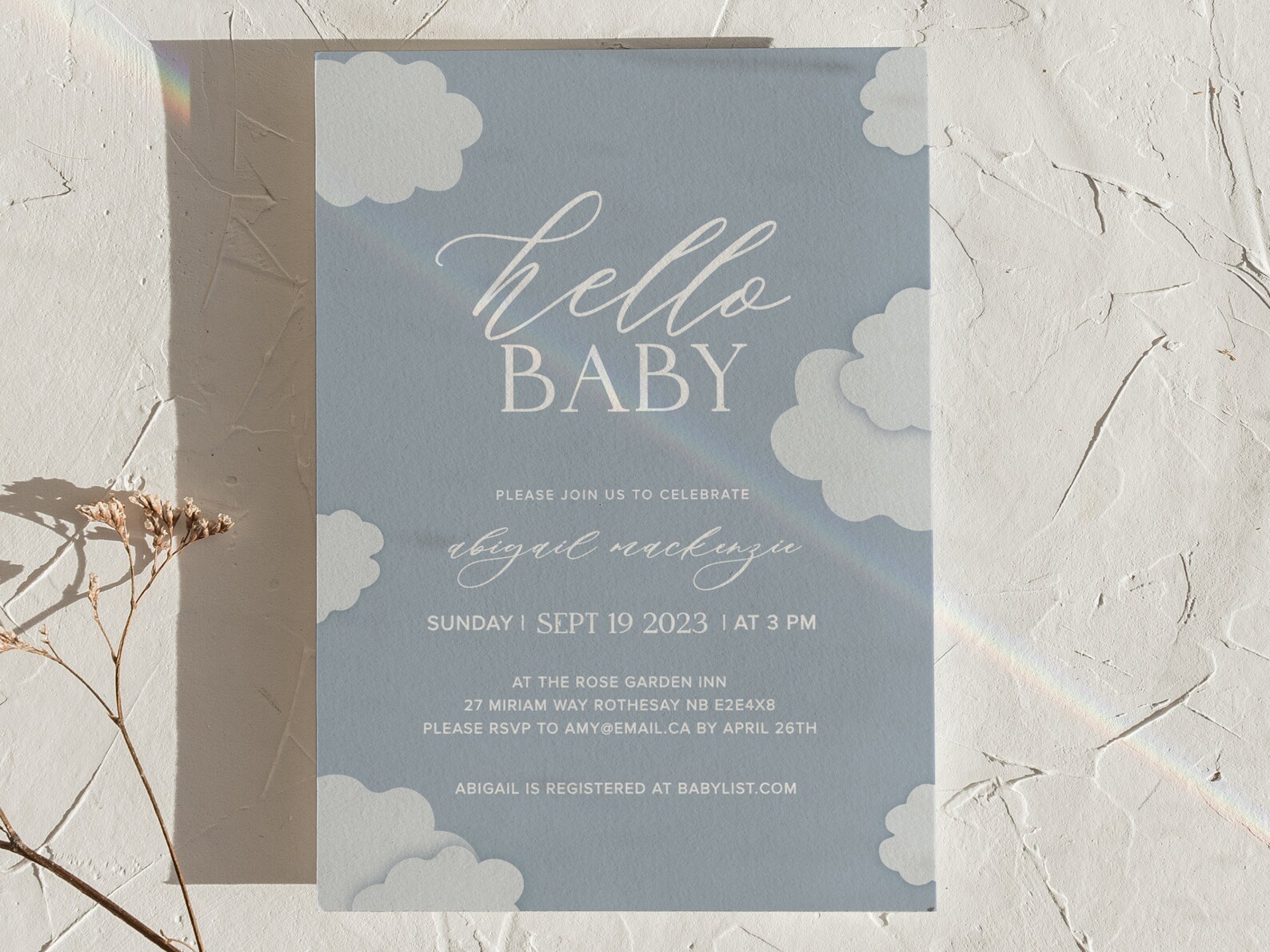 Editable Baby Shower Invitation, Hello Baby, Blue Clouds, Printable ...