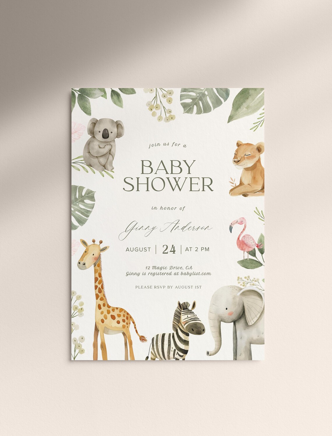 Safari Animal Baby Shower Invitation, Editable, Zoo Animal Baby Shower ...