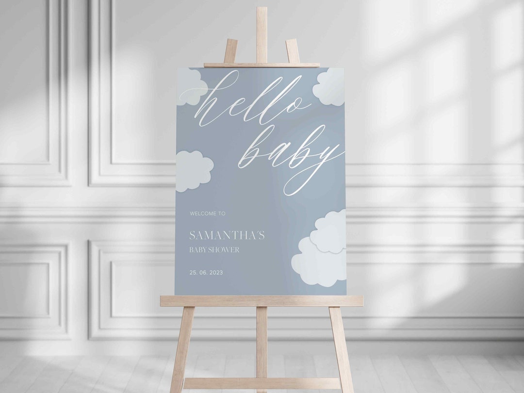 Blue Cloud Welcome Sign, Hello Baby, Printable, Downloadable Sign ...