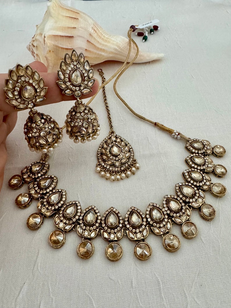 Indian Wedding Antique Gold Bronze Navratan Multicolor Vintage Necklace ...