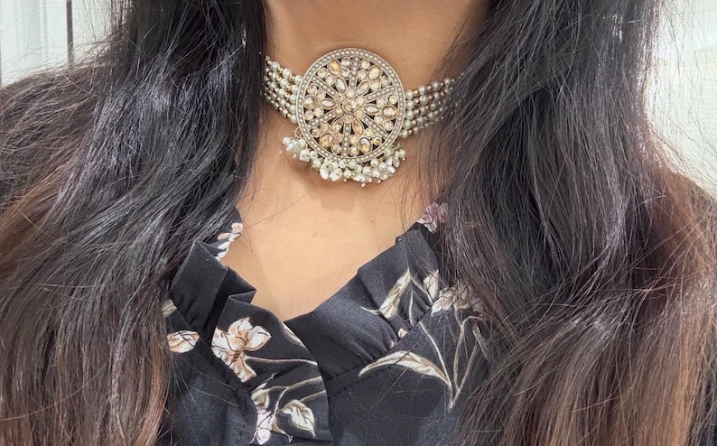Polki Choker Necklace Set: Indian Bridal Jewelry, Jhumka Earrings ...