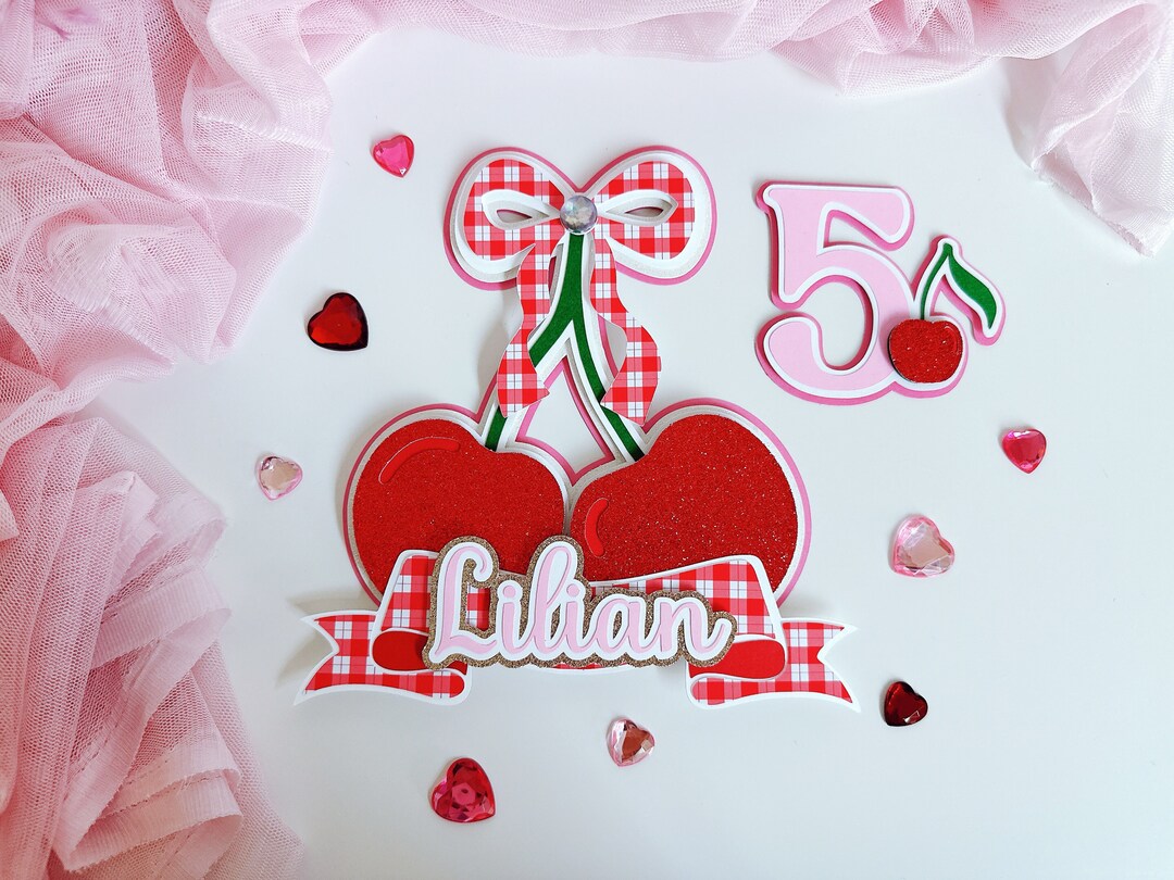 Cherry Cake Topper / Cherry With Ribbon Cake Topper / Cherry Theme ...