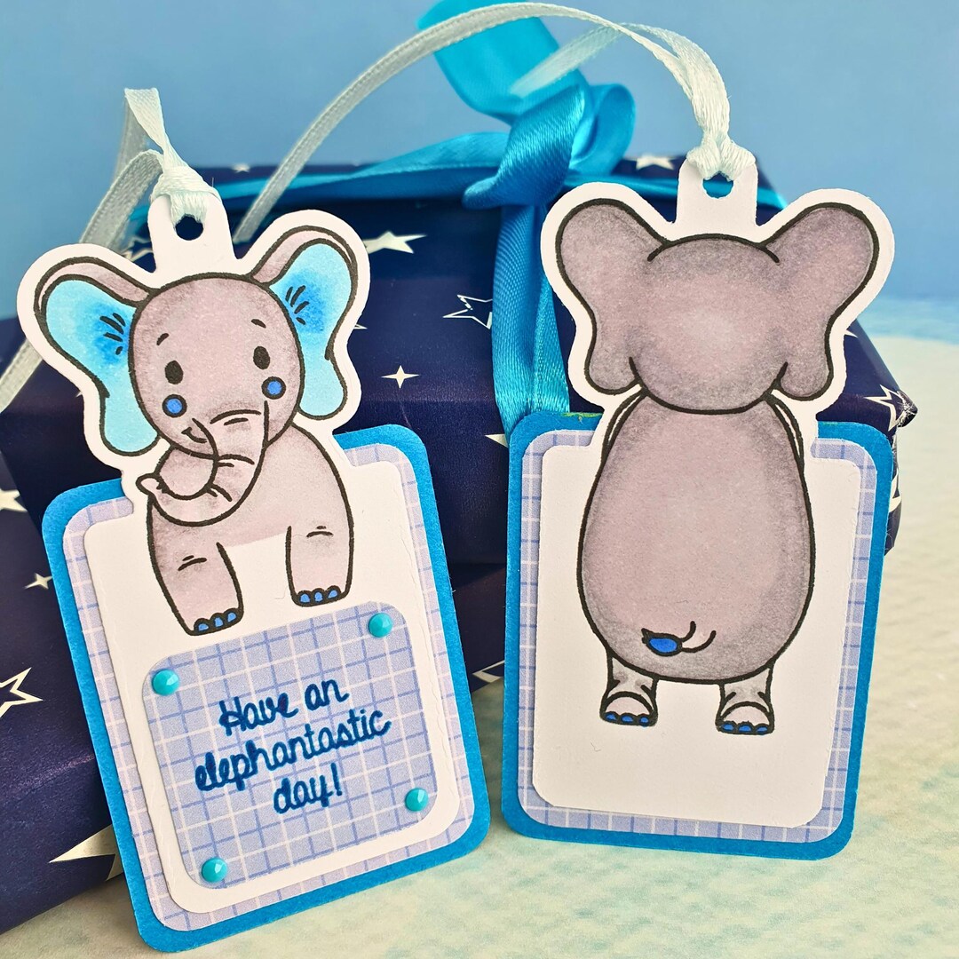 Set of 3 Elephant Gift Tags in Blue & Purple With Ribbon, Gift ...