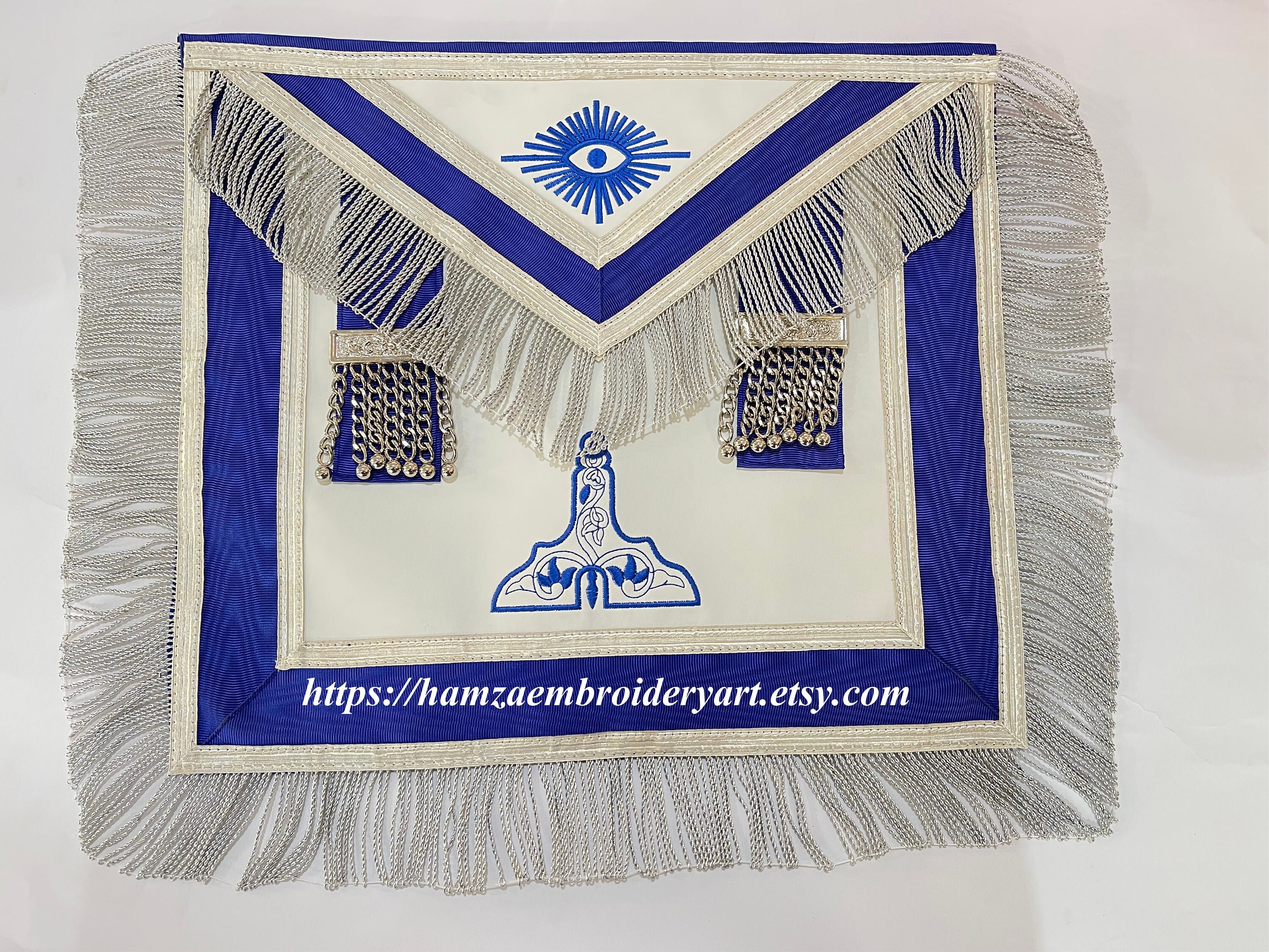 Senior Warden Masonic Apron: Handmade Embroidery, Silver Chain Collar ...