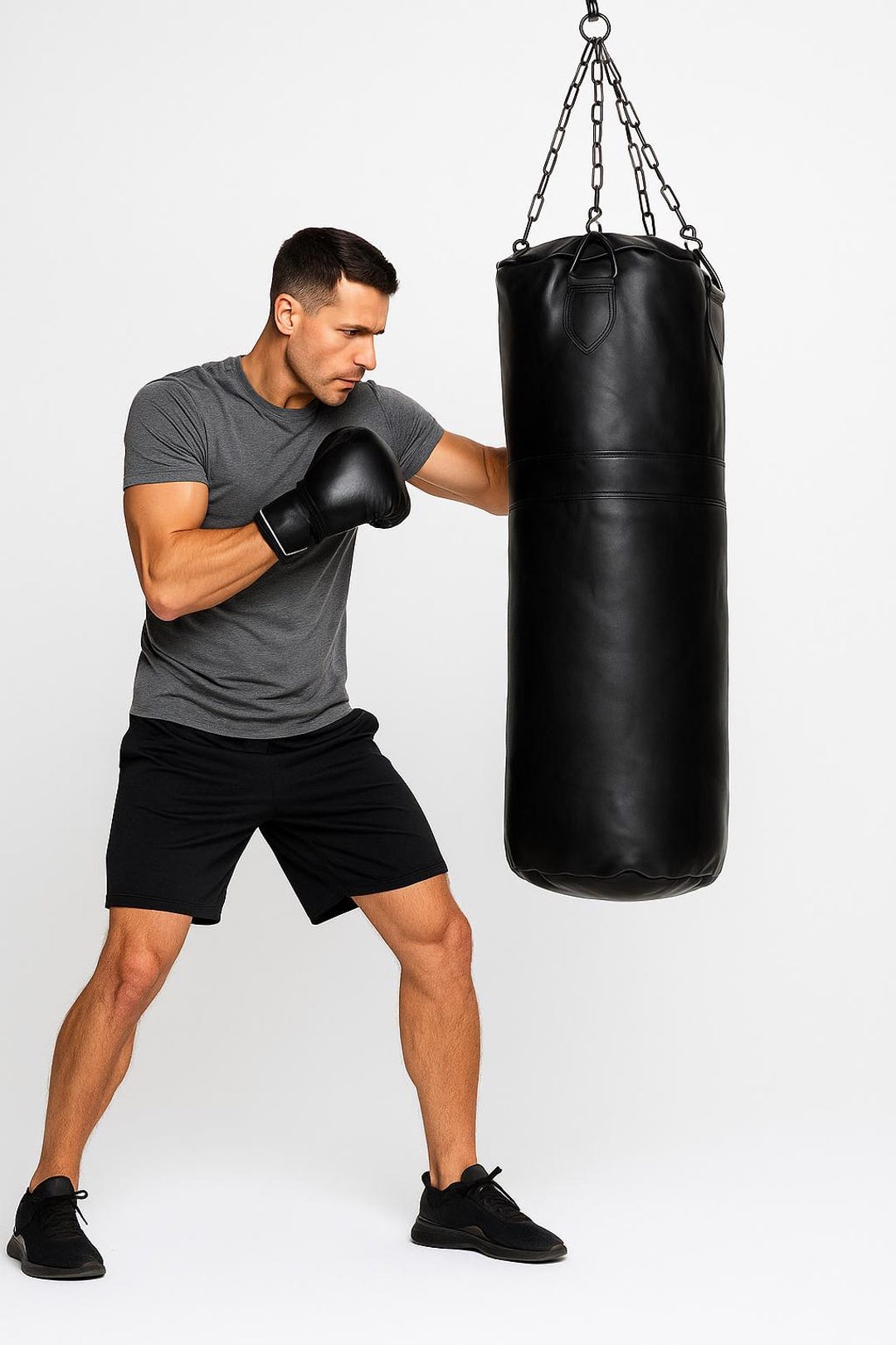 Personalized Handmade Black Leather Punching Bag, Cowhide Black Leather ...