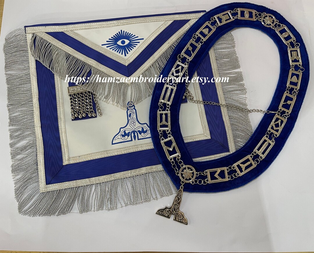Senior Warden Masonic Apron: Handmade Embroidery, Silver Chain Collar ...