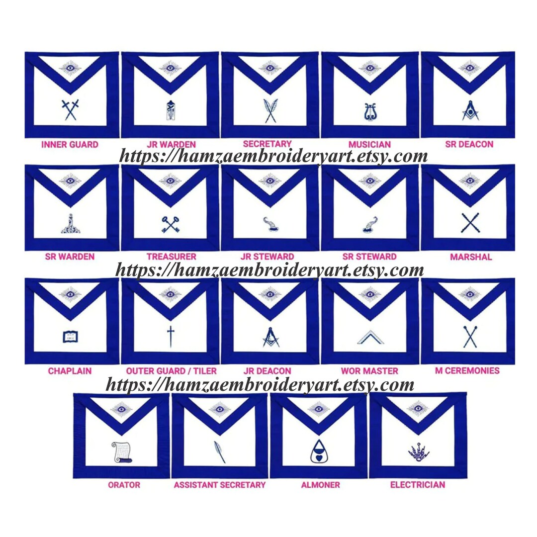 Masnic Regalia Blue Lodge Officers Apron 19 Pcs Set set of 19 Pcs ...