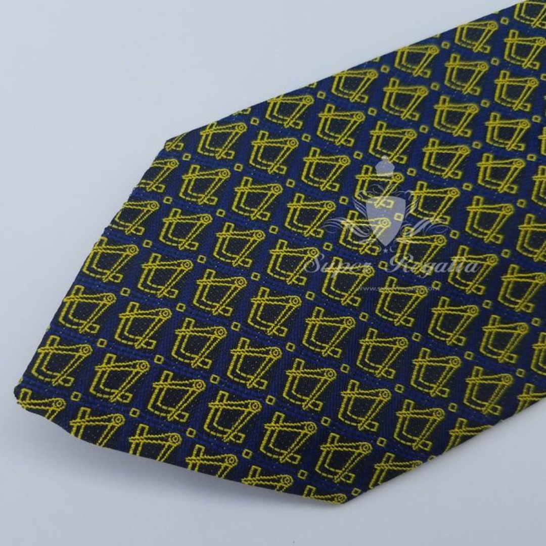 Freemasons Masonic Regalia Navy & Gold Square Compass Necktie / Masonic ...