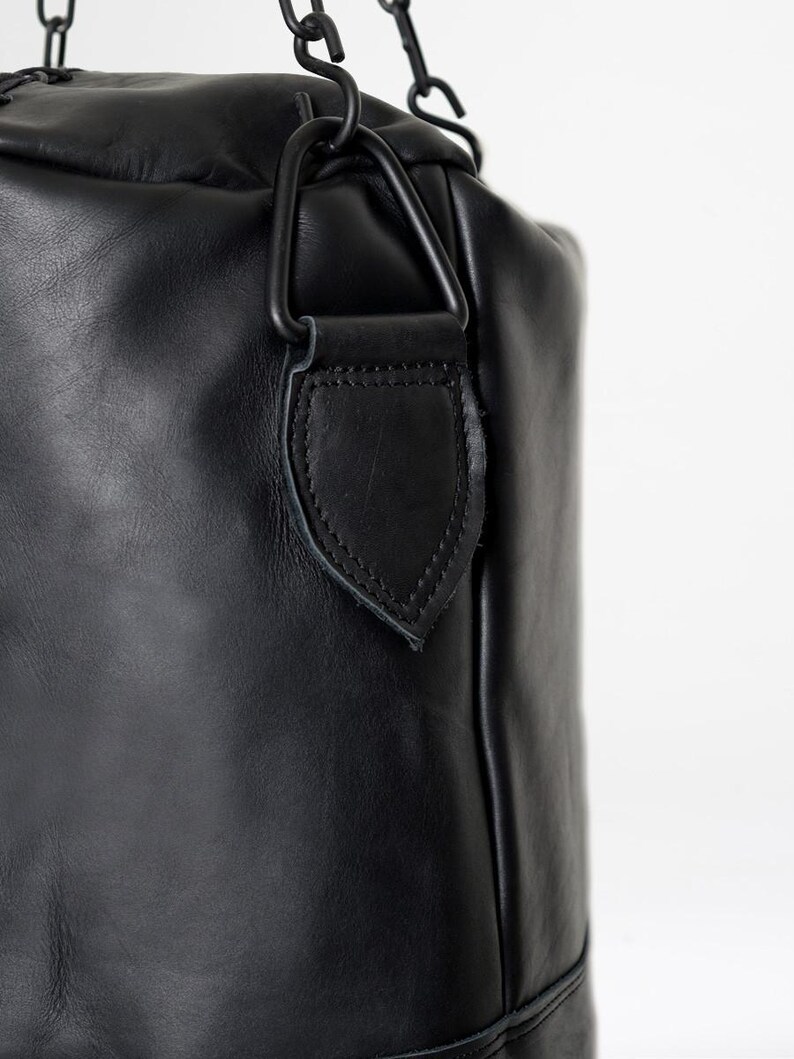 Jet Black Vintage Leather Punching Bag,retro Black Boxing Bag, Leather ...