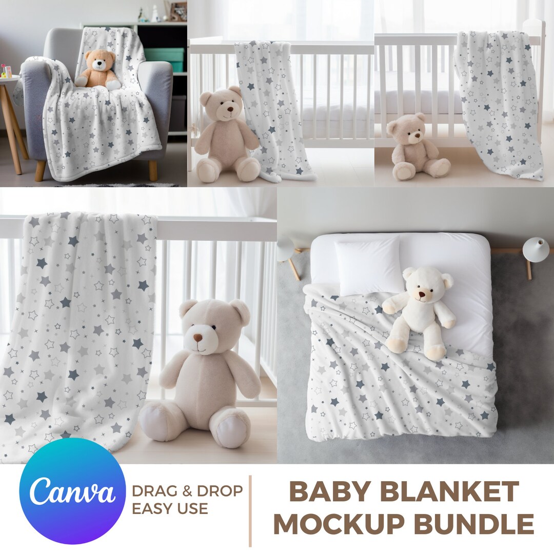 5 X Baby Blanket Bundle Mockups , Canva Drag and Drop, PNG, Blank ...