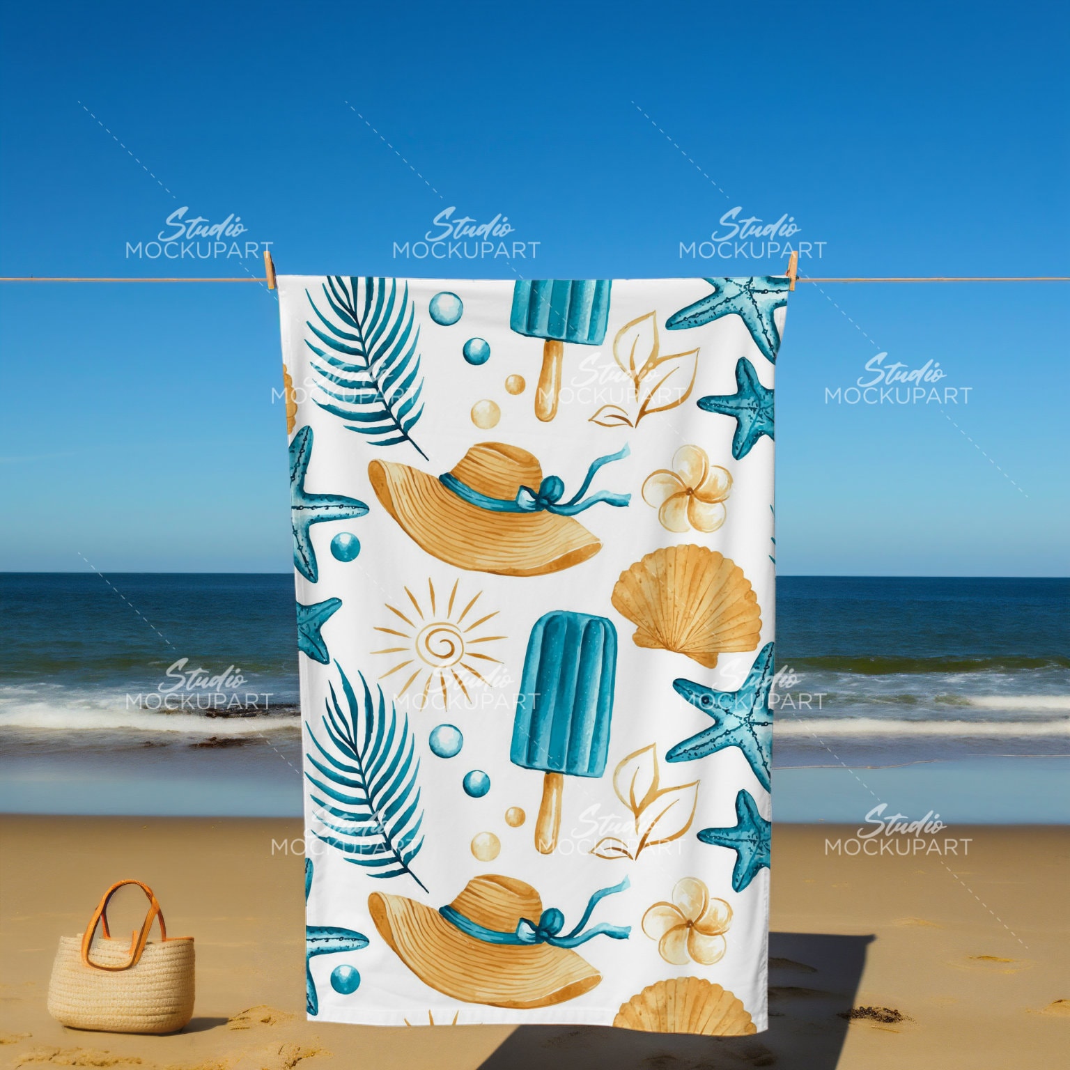 3 Pieces Beach Towel Mockup Template - Easy to Edit | Canva PNG Overlay ...