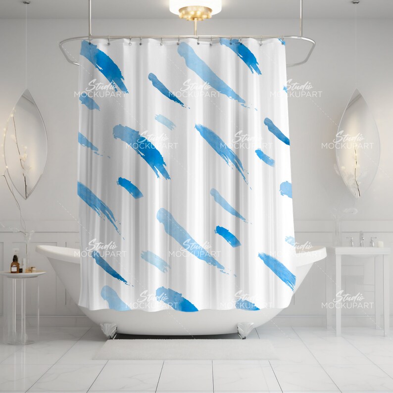 10 Different Design Shower Curtain Mockup Big Bundle | Bath Curtain ...