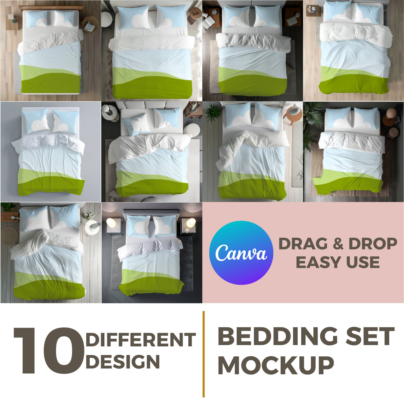 10X Bedding Set Mockup | Duvet Cover Mockup | Pillow Mockup | Bedding ...