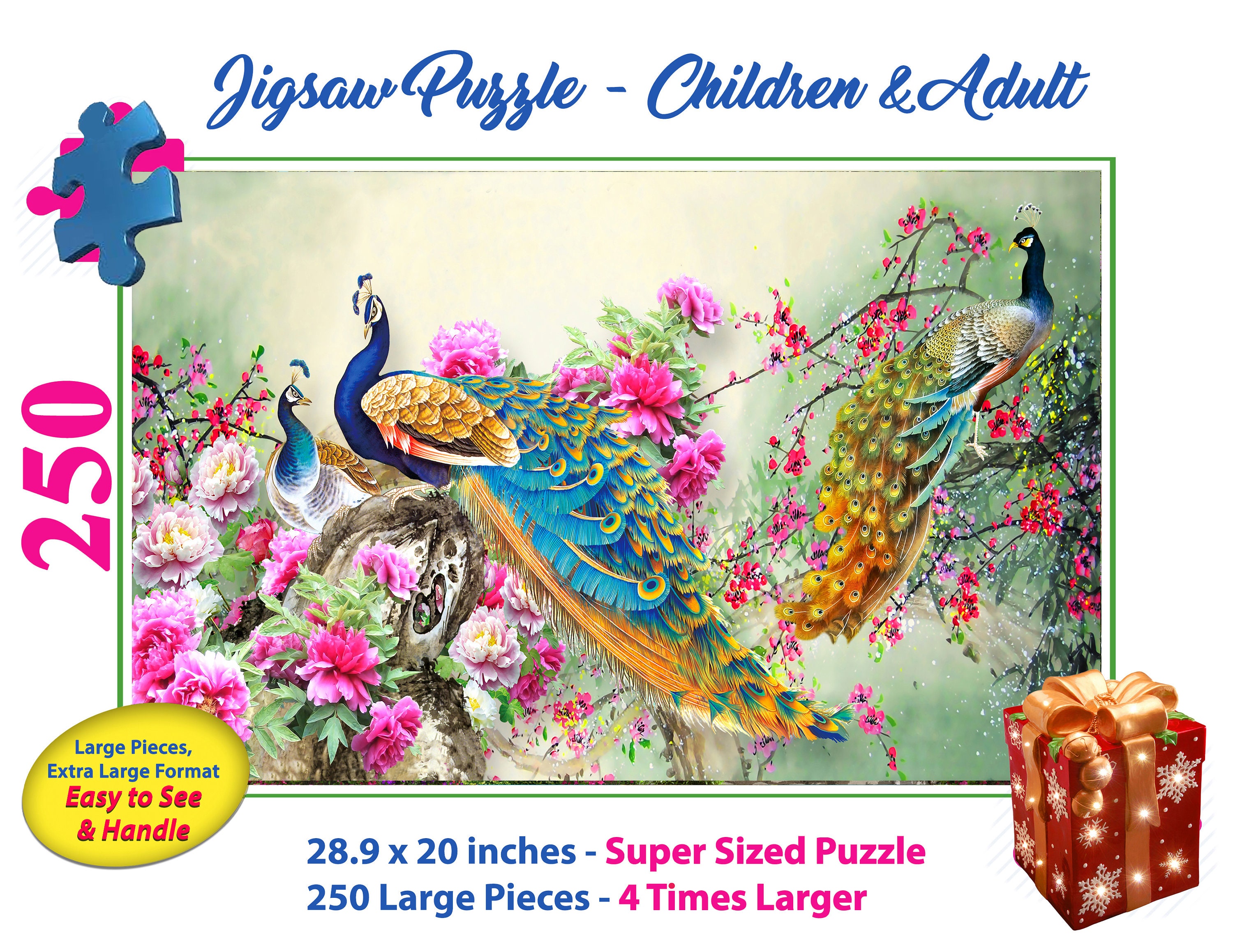 Peacock 250 Large Piece Jigsaw Puzzles. SUPER SIZED 250 Piece Jigsaw ...