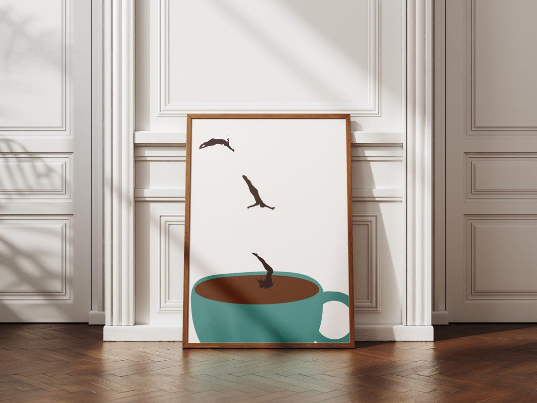 Diving Into Coffee Cup Print: Modern Cafe Art (digital Download) - Etsy