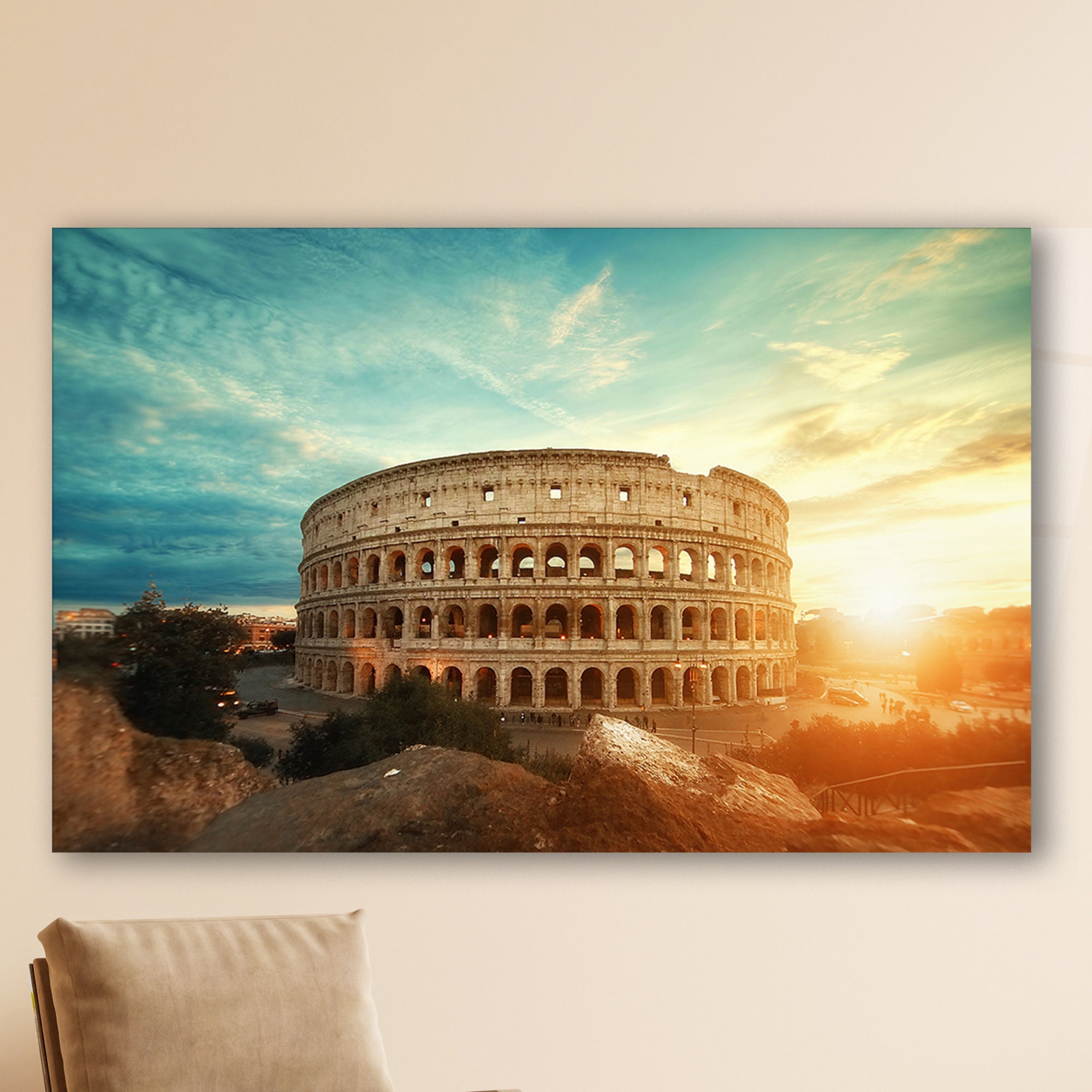 Glass Wall Art, Colosseum Rome Sunset Glass Printing Art, Large Wall ...