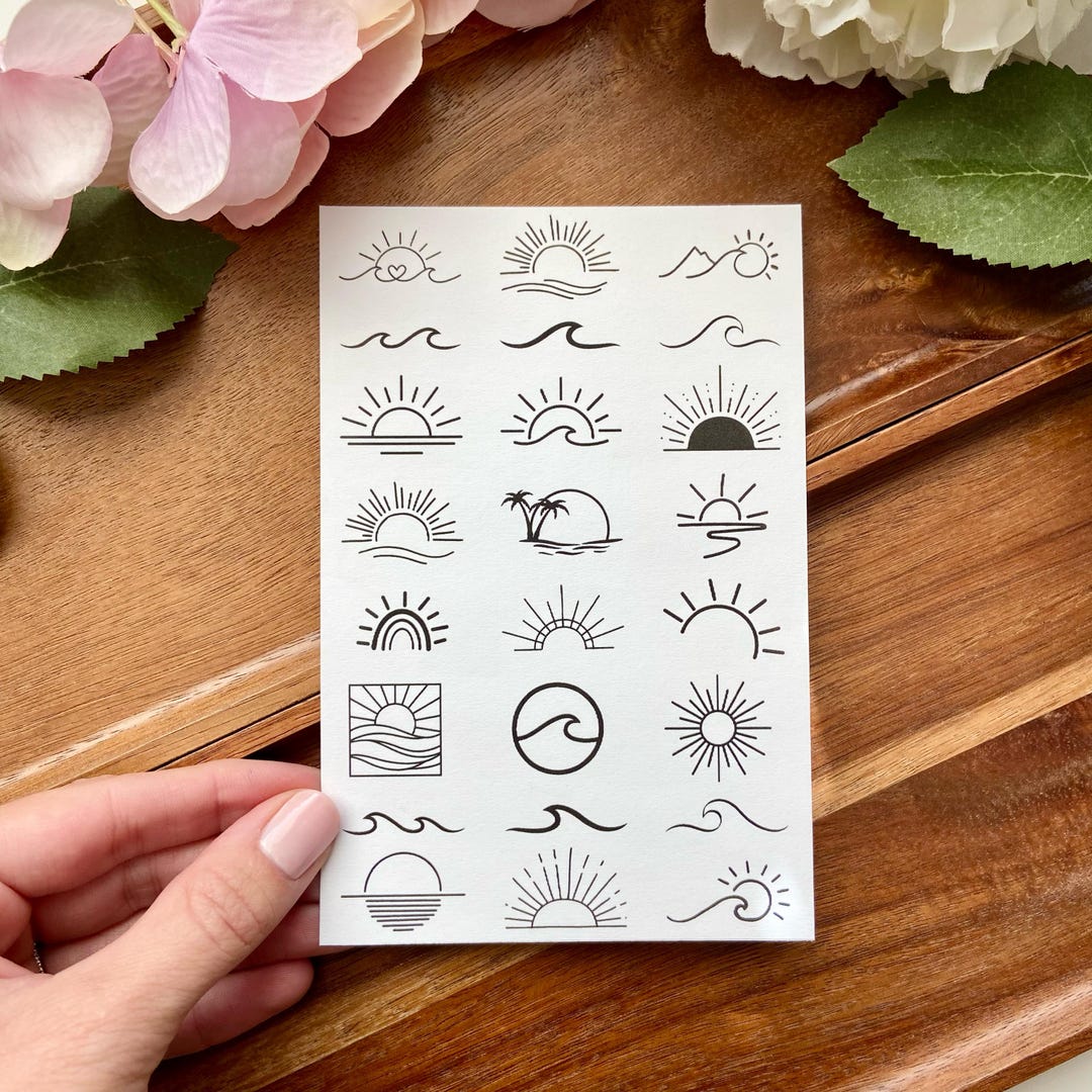 Minimalist Sunset & Wave Temporary Tattoos | 24 Designs - Etsy