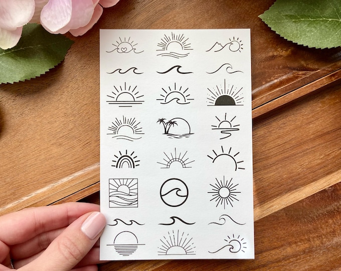 Sunset & Wave Temporary Tattoos | 24 Designs | Sun Tattoo | Wave Tattoo ...