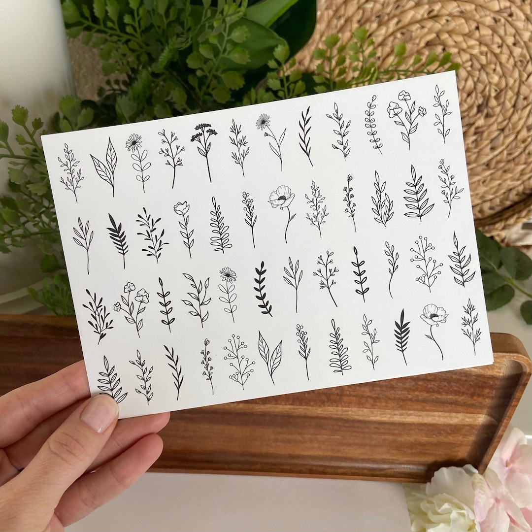 Tiny Wildflower Temporary Tattoos | Minimalist Botanical Set of 48 - Etsy