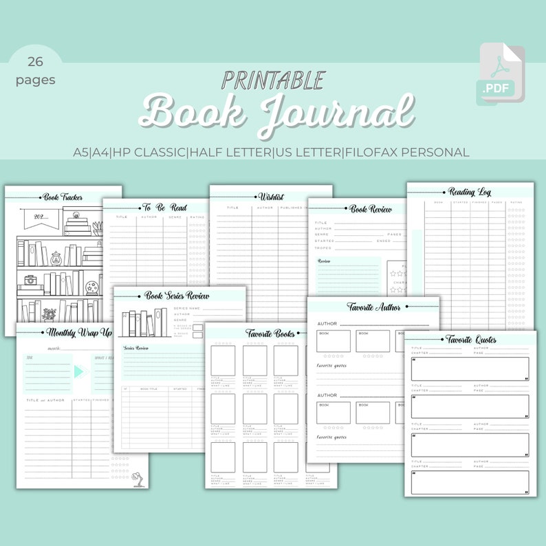 Book Journal Planner Printable Instant Download Reading - Etsy