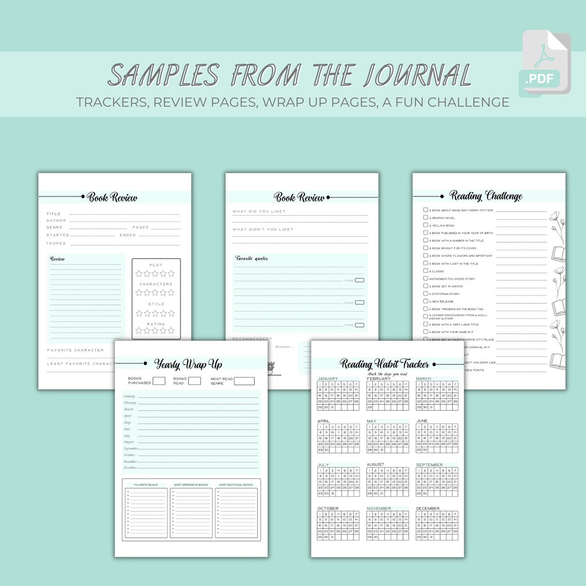 Book Journal Planner Printable Instant Download, Reading Planner ...