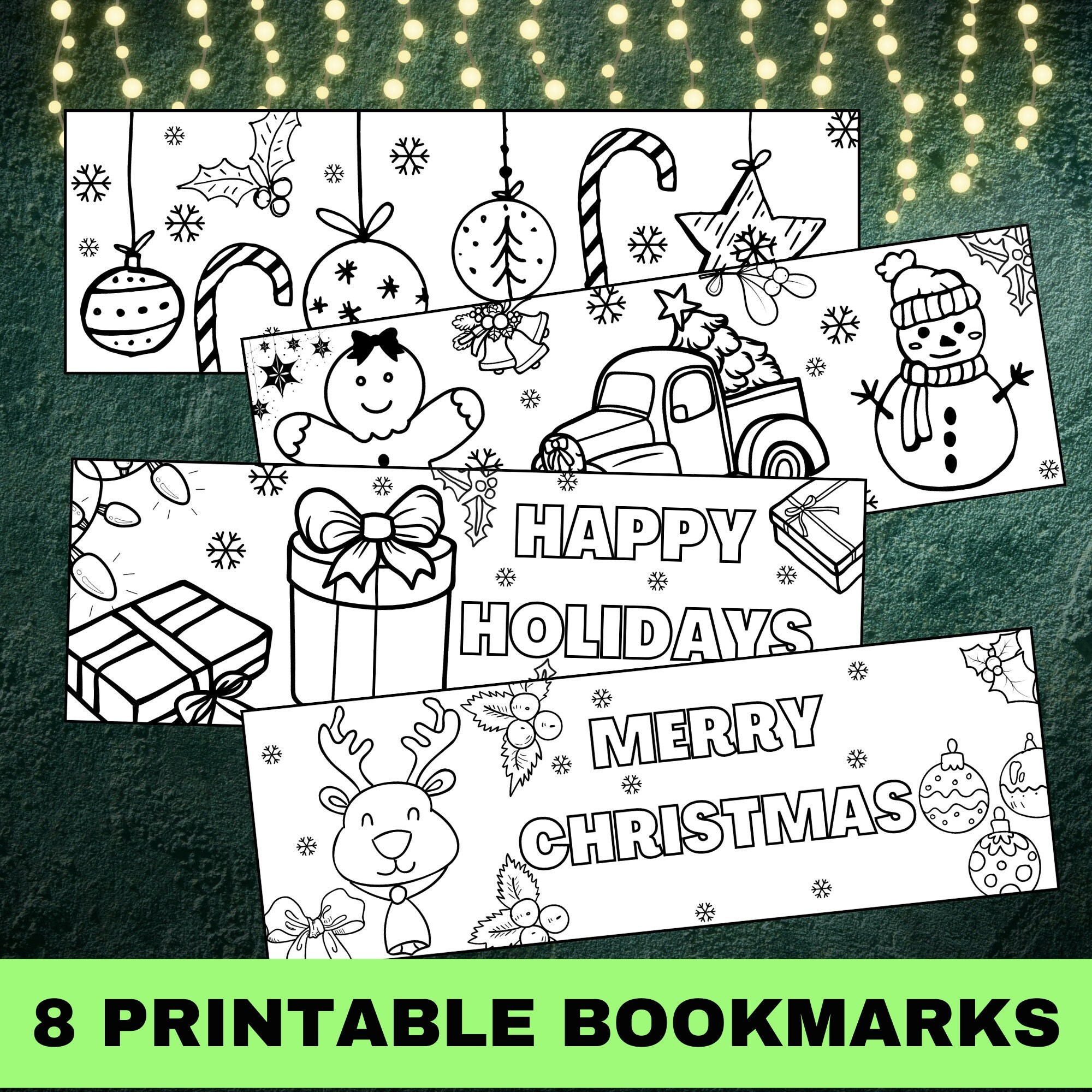 Printable Coloring Bookmarks Christmas Coloring Bookmarks Set of 8 ...