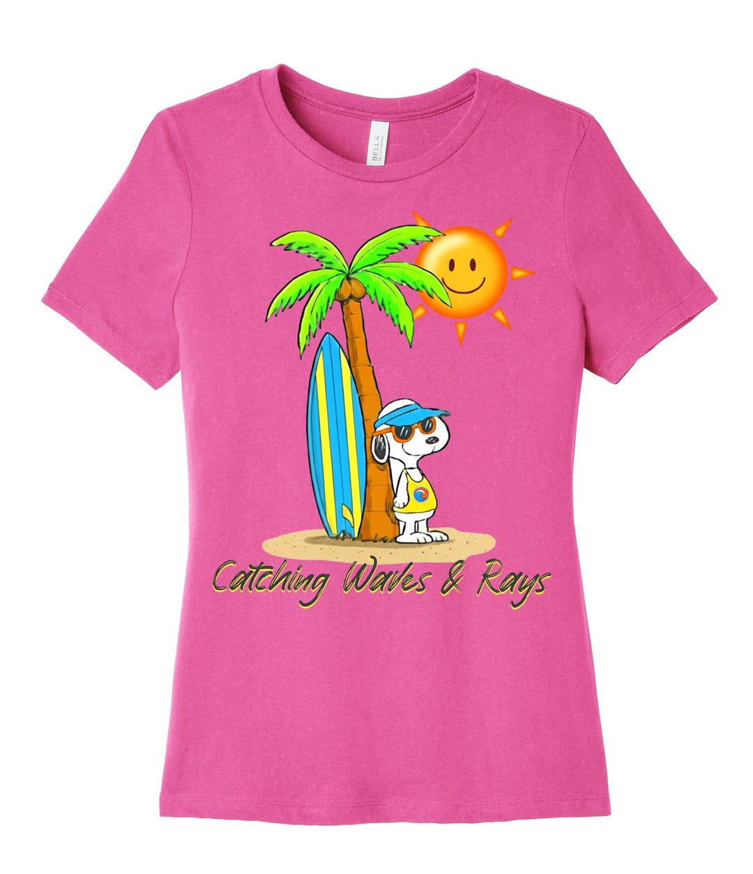 Womens Snoopy "catching Waves and Rays" Peanuts Comic Shirt Funny Dog ...