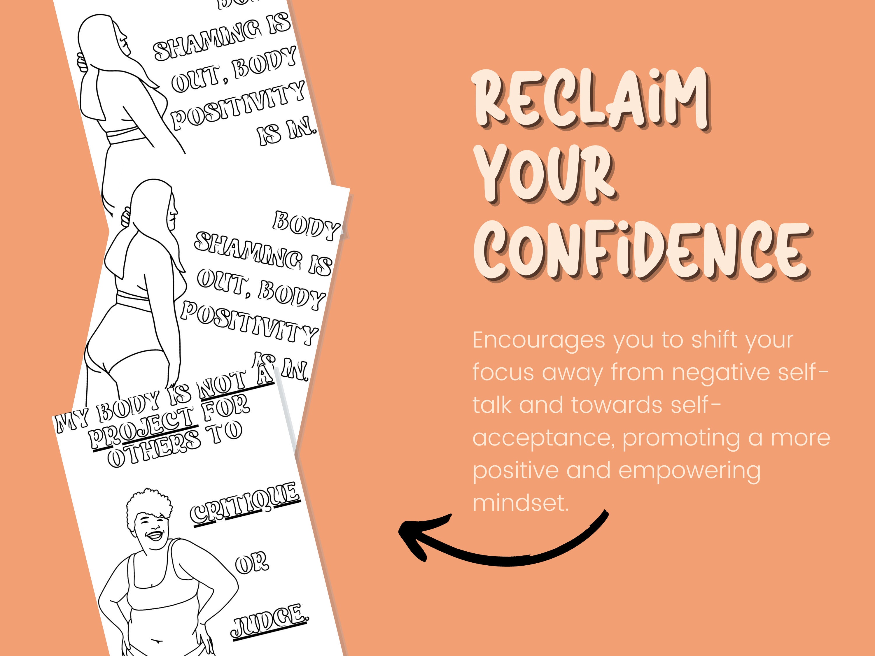 Body Positive Coloring Book 31 Empowering Line Art Affirmations for ...