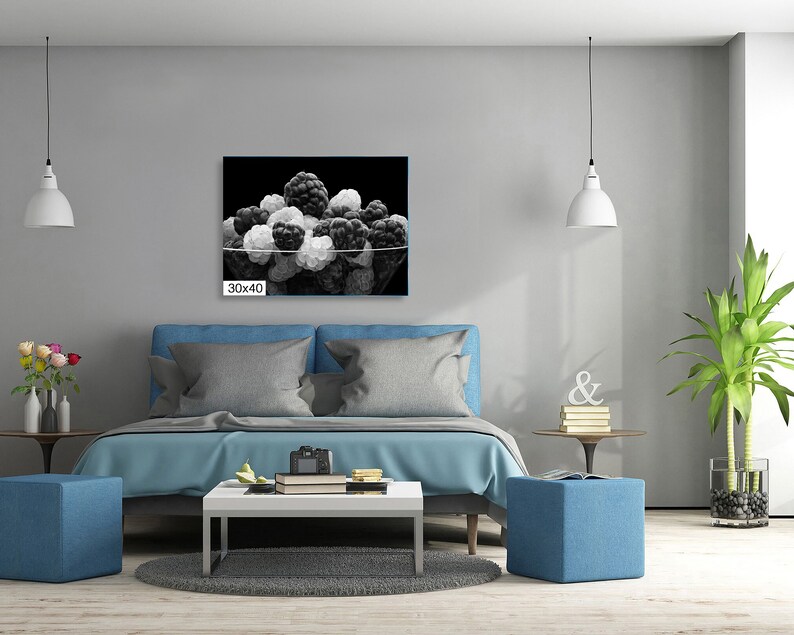 Berry Good Black and White Canvas Print Glossy Living Room Bedroom ...