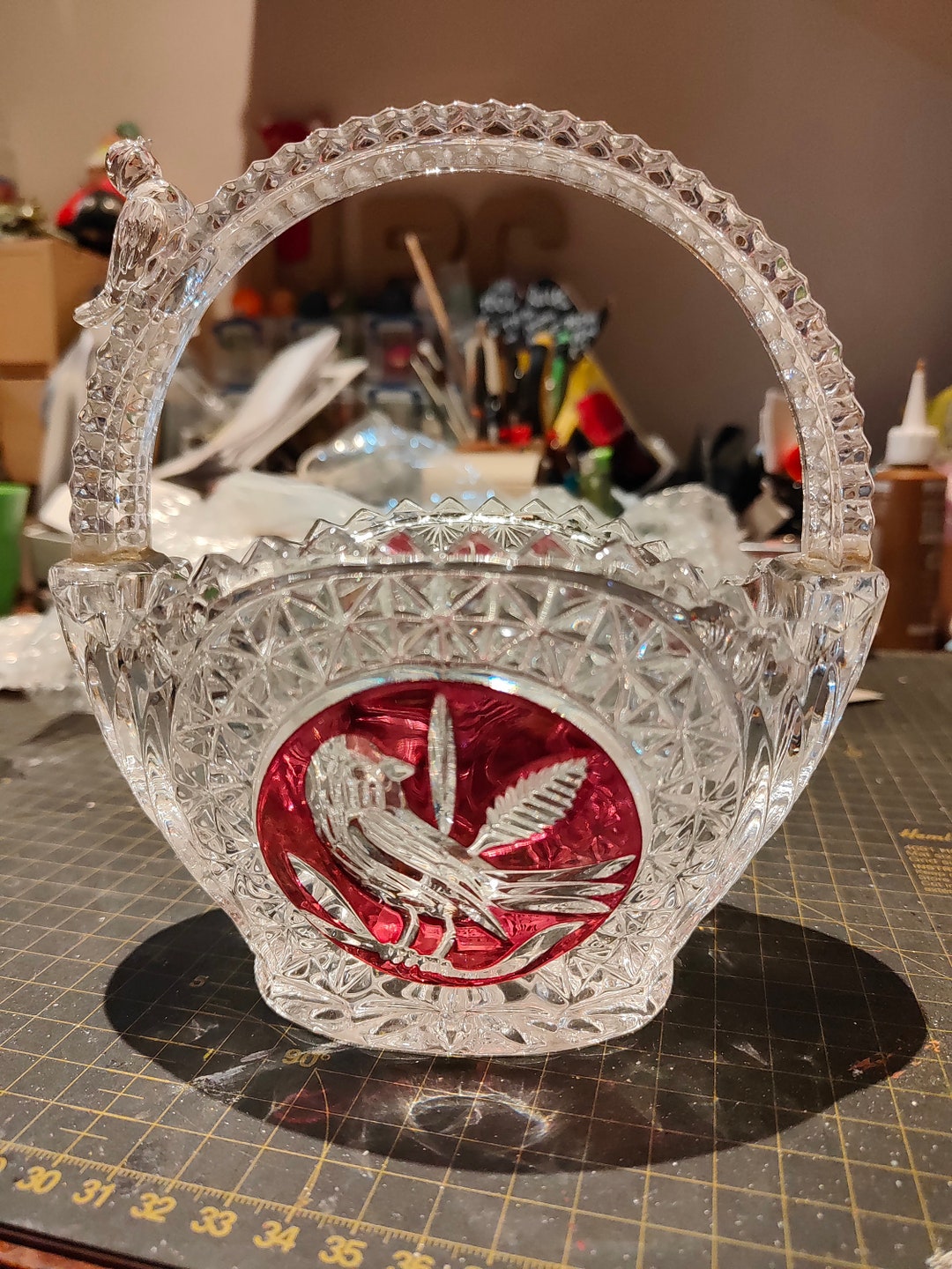 Vintage Hofbauer and Byrdes Handmade Lead Crystal Ruby Basket With ...