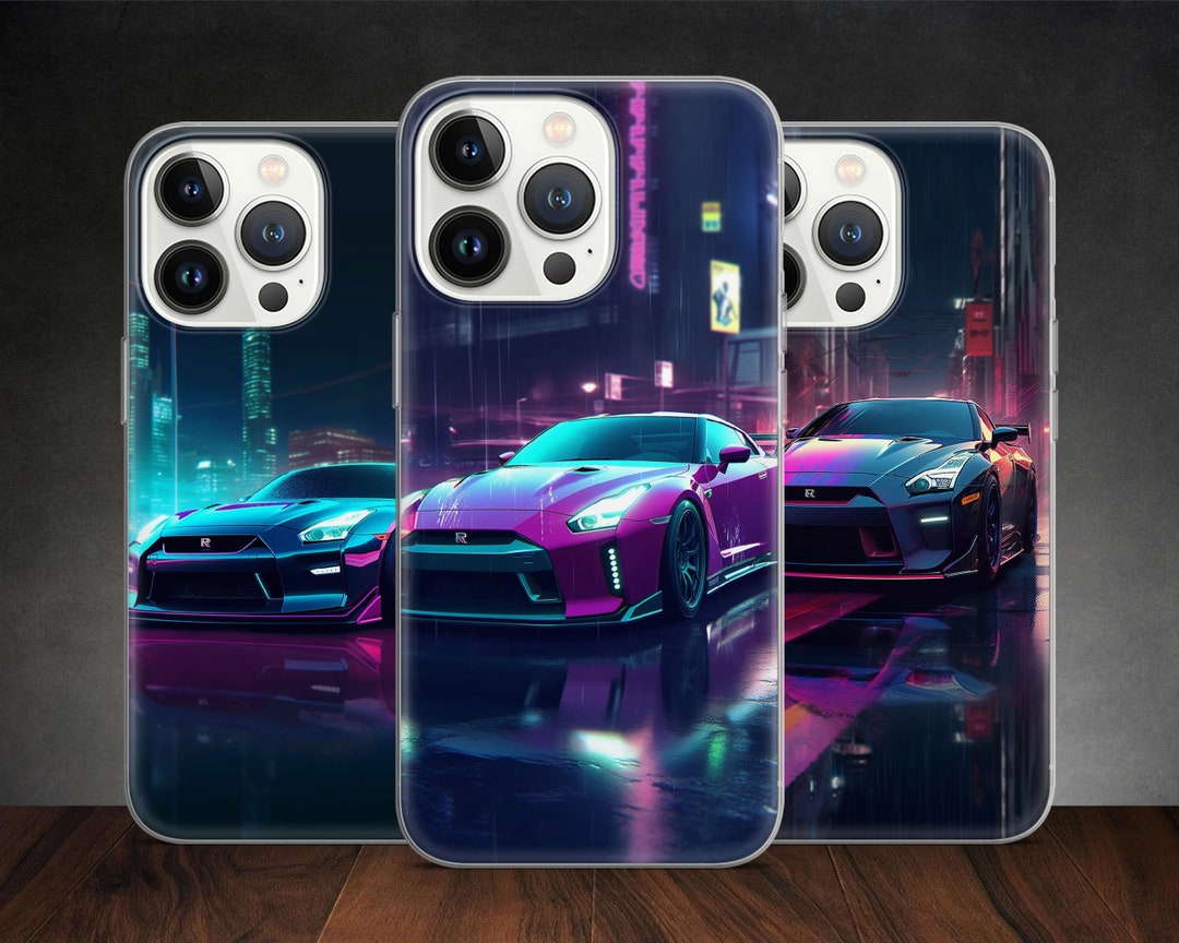 GT-R R35 Skyline Neon Wave Car Phonk Street Art Phone Case for iPhone ...
