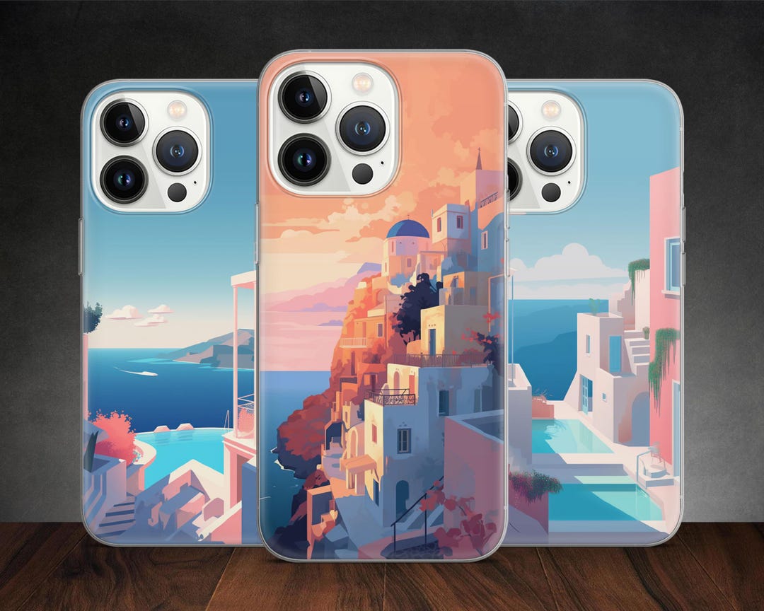 Santorini Greece Aesthetic Summer Art Phone Case for iPhone 16 15 Pro ...