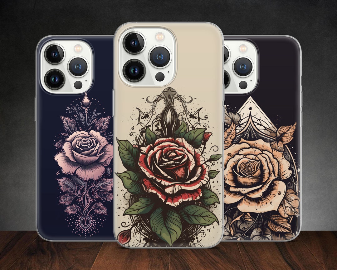 Rose Flower Tattoo Style Ink Henna Ornament Phone Case for iPhone 14 13 ...